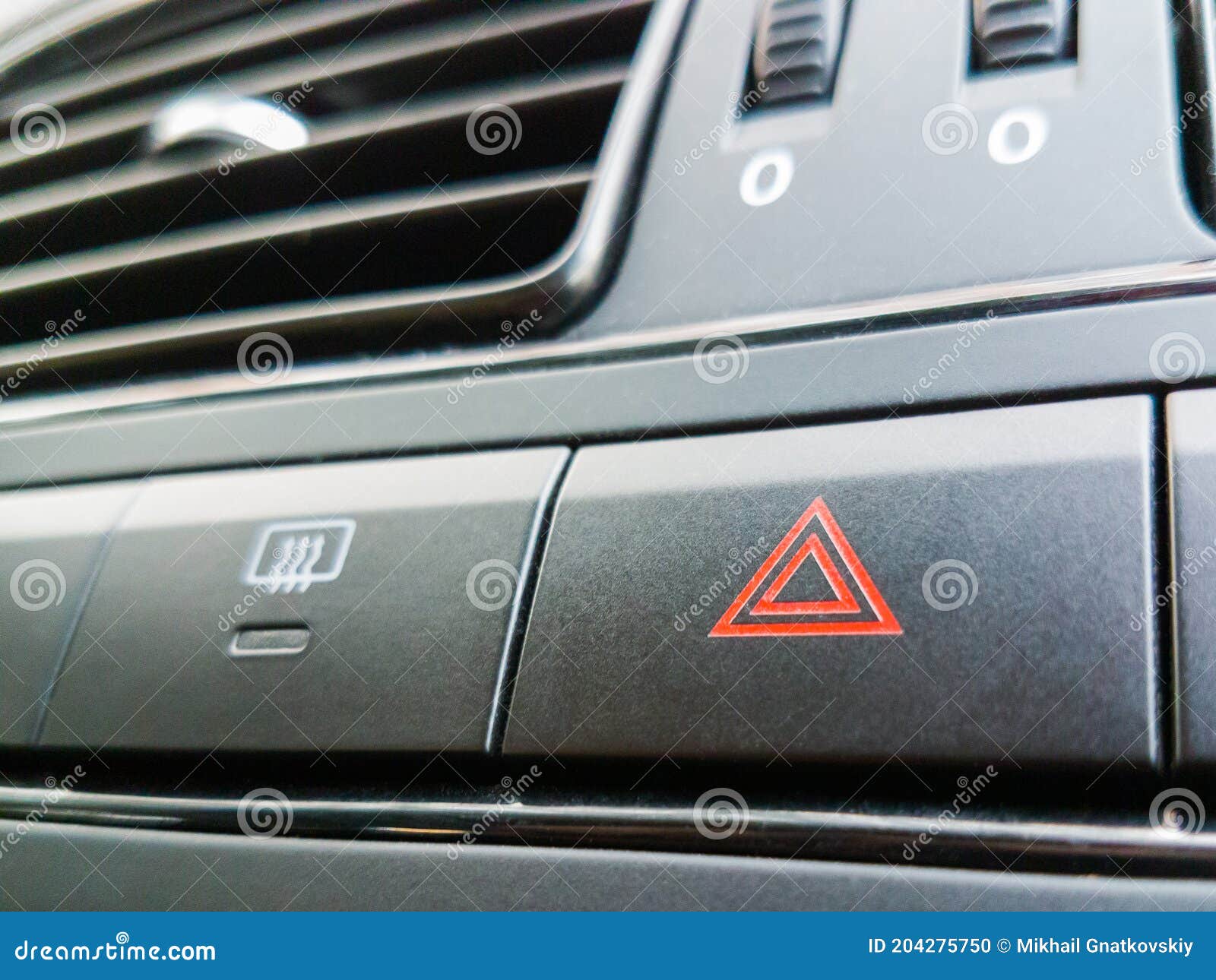 Emergency Warning Button with Triangle Pictogram on Panel in a Car ...