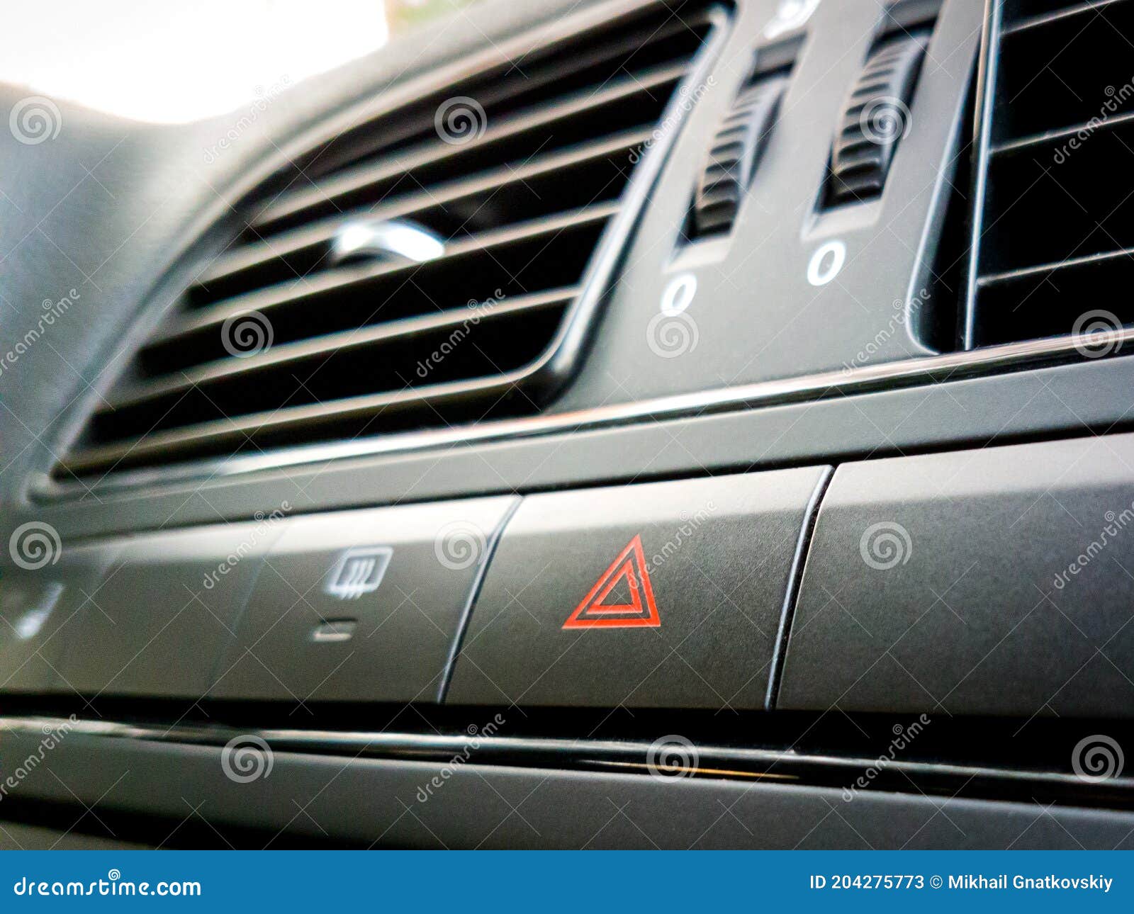 Emergency Warning Button with Triangle Pictogram on Panel in a Car ...