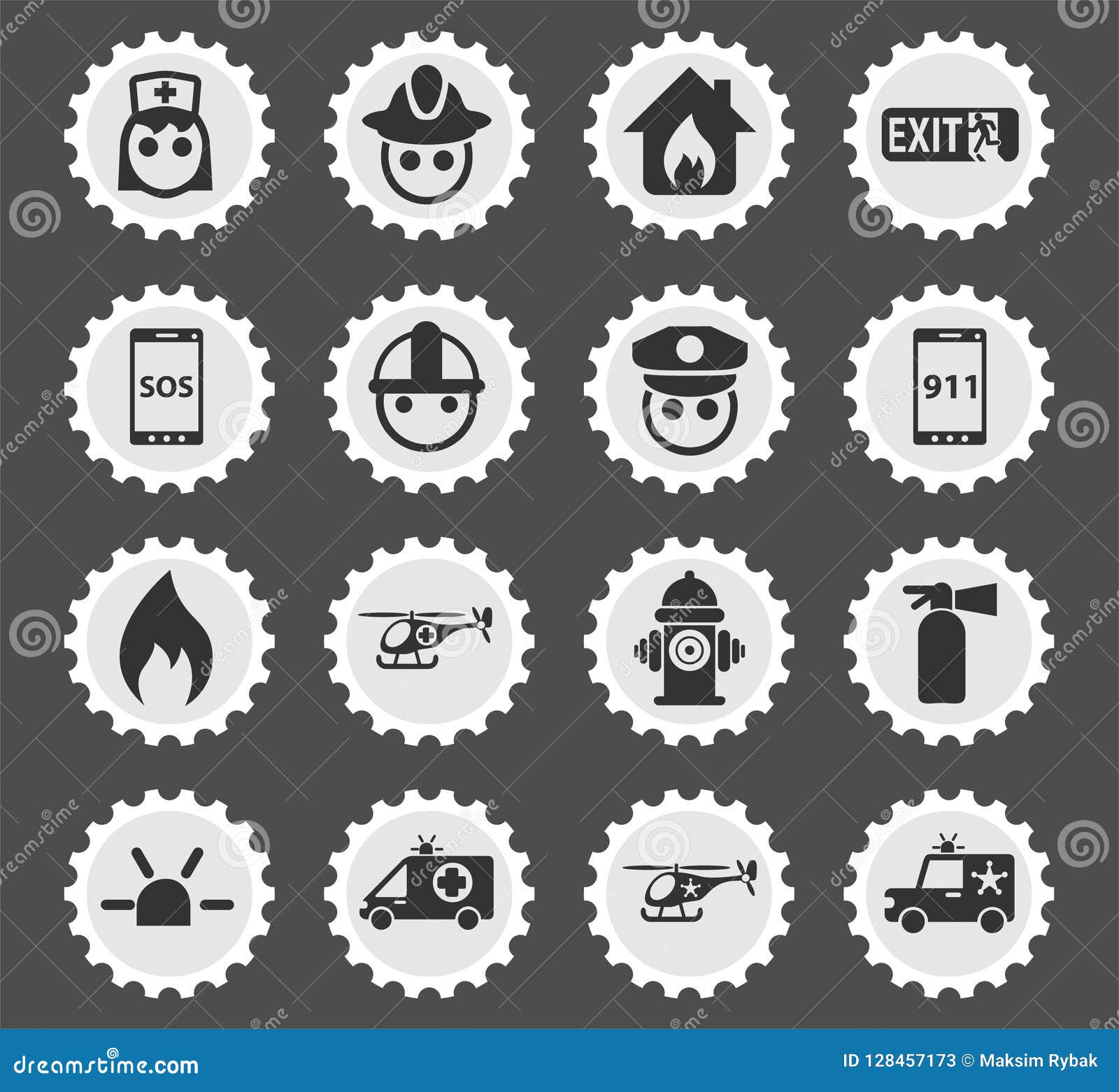 Emergency icon set stock vector. Illustration of extinguisher - 128457173