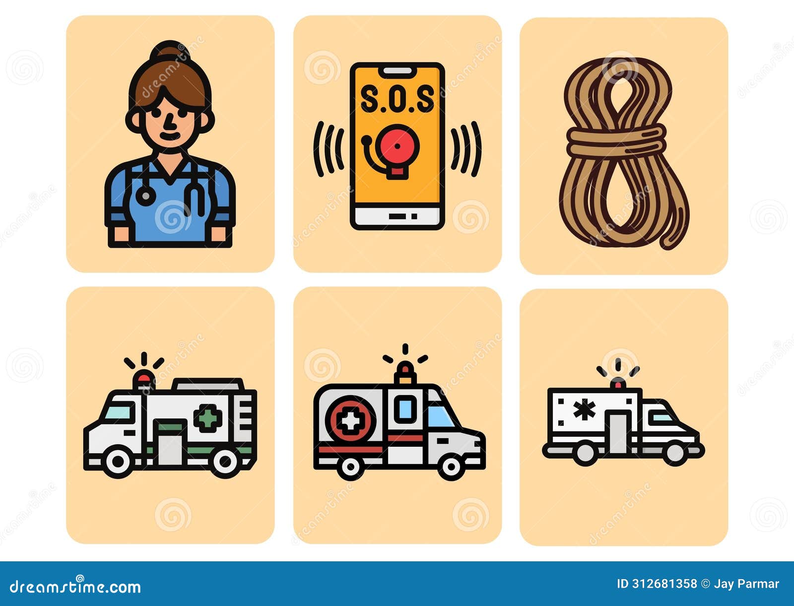 Emergency Workers Flashcards - 4 Stock Illustration - Illustration of ...