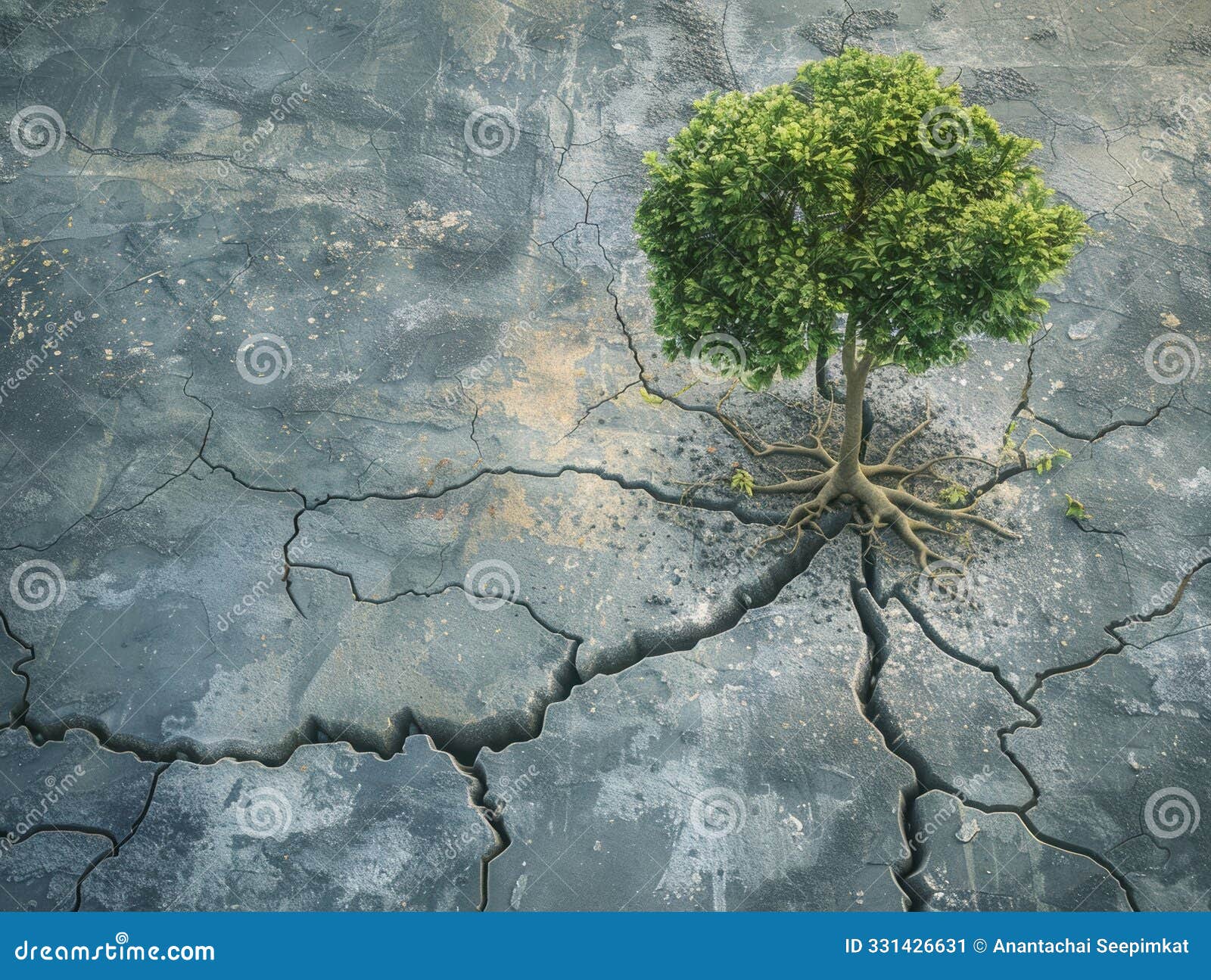 Emerging from the Cracks in Concrete, a Small Tree Represents ...