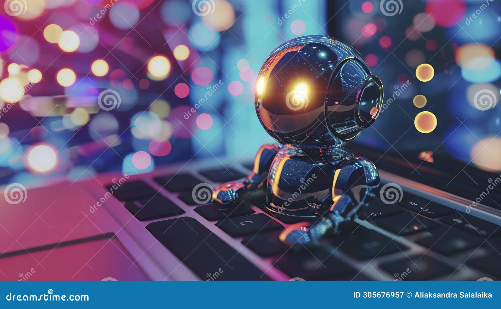 Emerging from a Laptop is Advanced Virtual Assistant Technology Stock ...