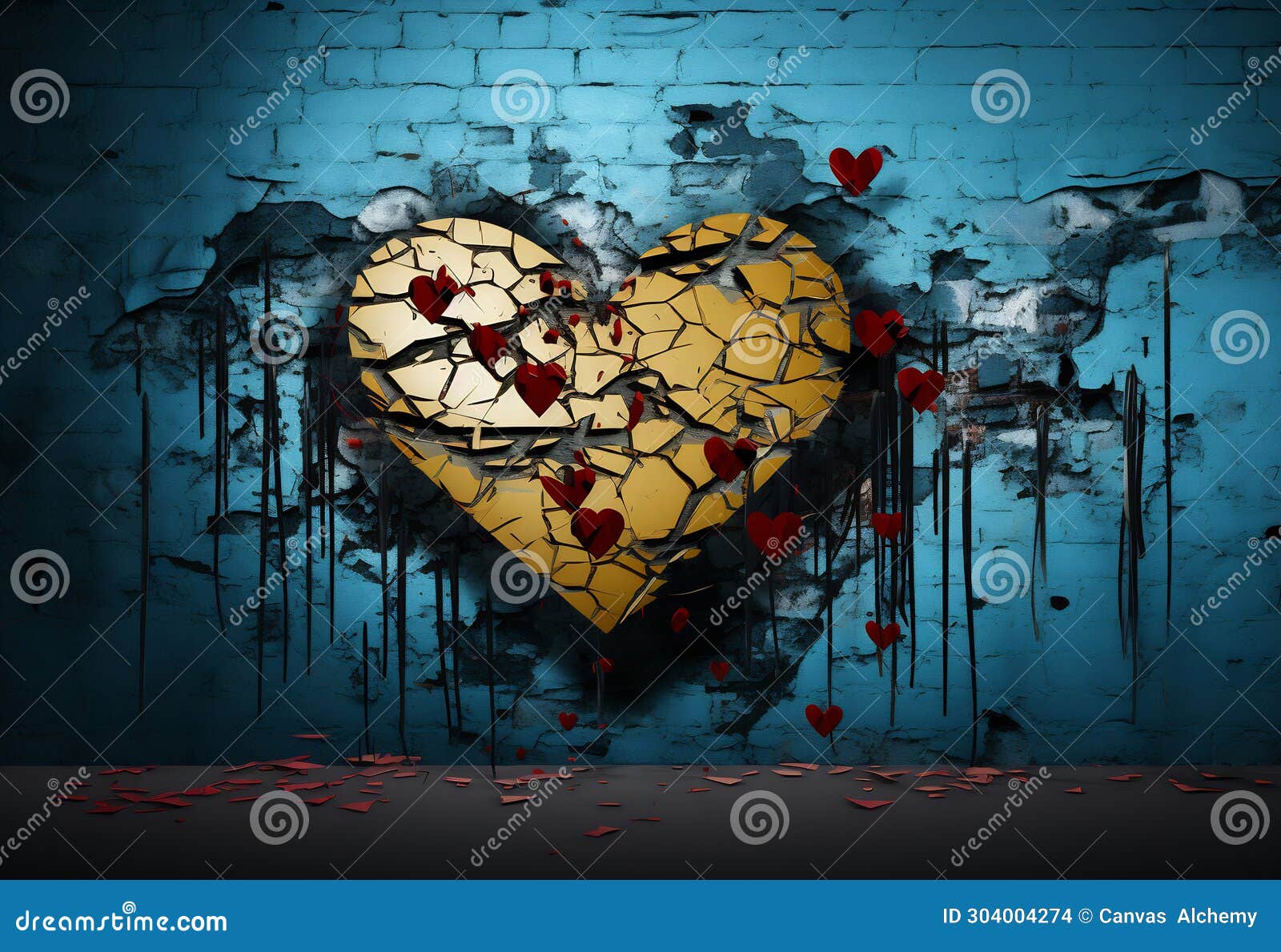 Emerging Love: Heart in Cracked Facade Stock Photo - Image of love ...