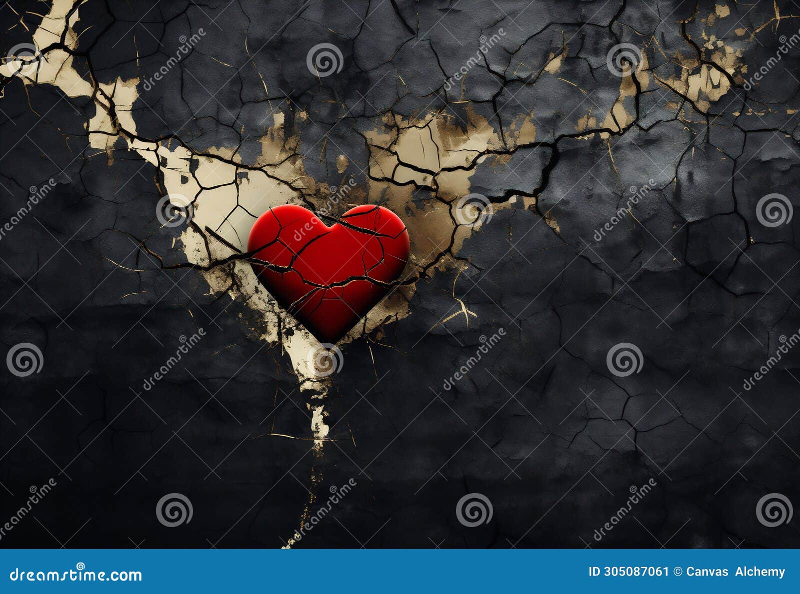 Emerging Love: Heart in Cracked Facade Stock Image - Image of emotion ...