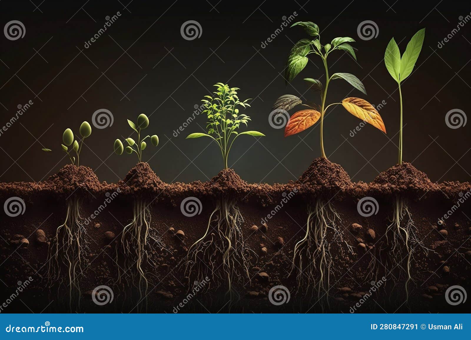 Emerging Young Plants with Visible Root Systems Growth and Vitality. AI ...
