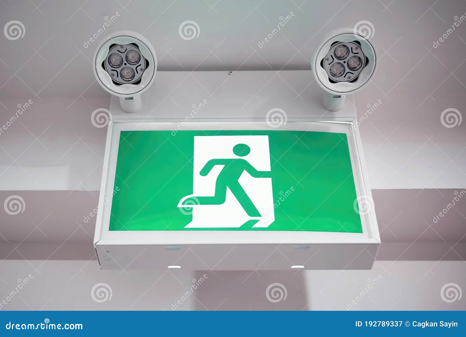 Emergency Exit Sign and Security Cameras Stock Image - Image of exit ...