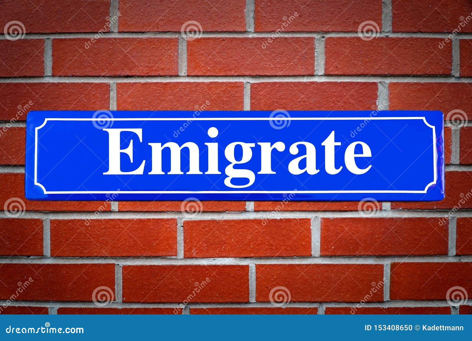 Emigrate Street Sign on Brick Wall Stock Photo - Image of symbol ...