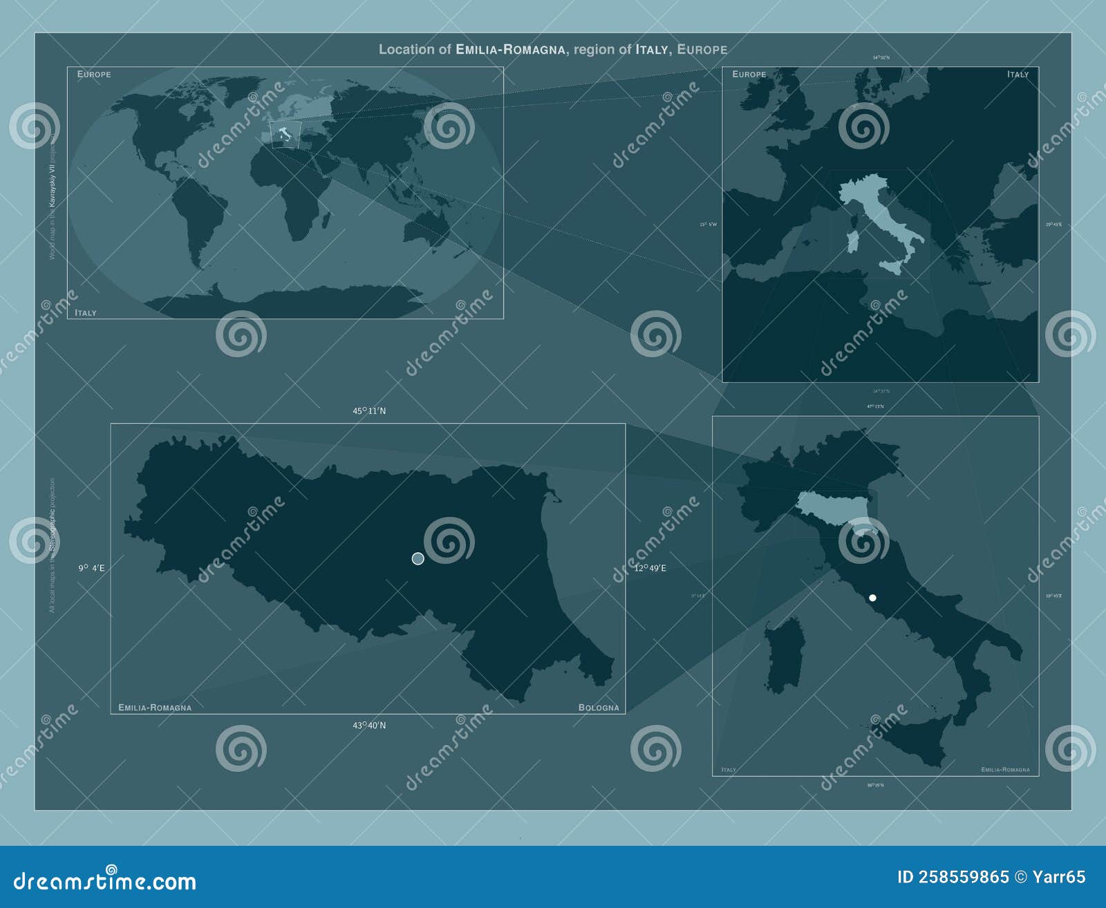 Emilia-Romagna, Italy. Described Location Diagram Stock Illustration ...
