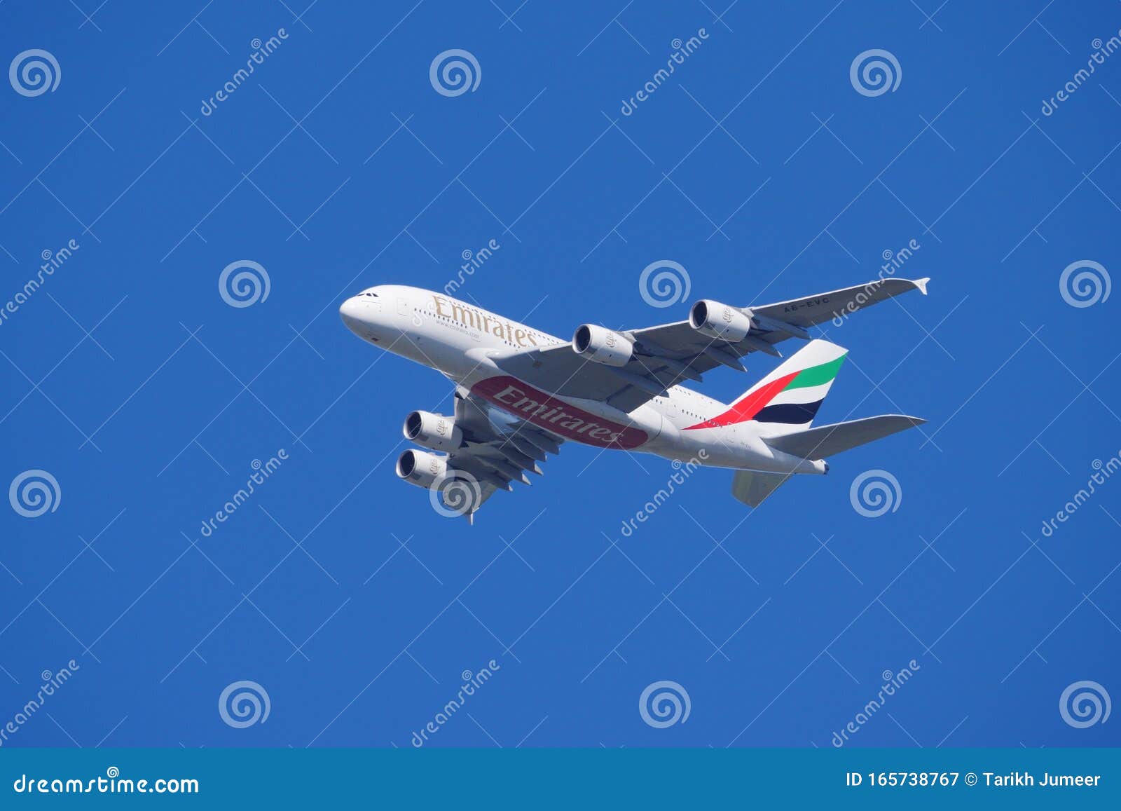 Emirates A380 Giant Plane in Flight in Mid Air Blue Sky Editorial ...