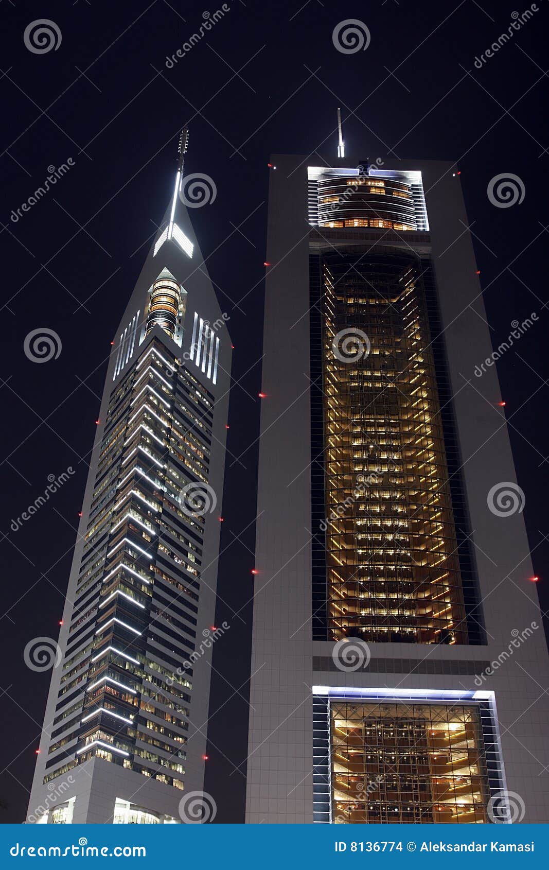 Emirates towers by night stock photo. Image of emirates - 8136774