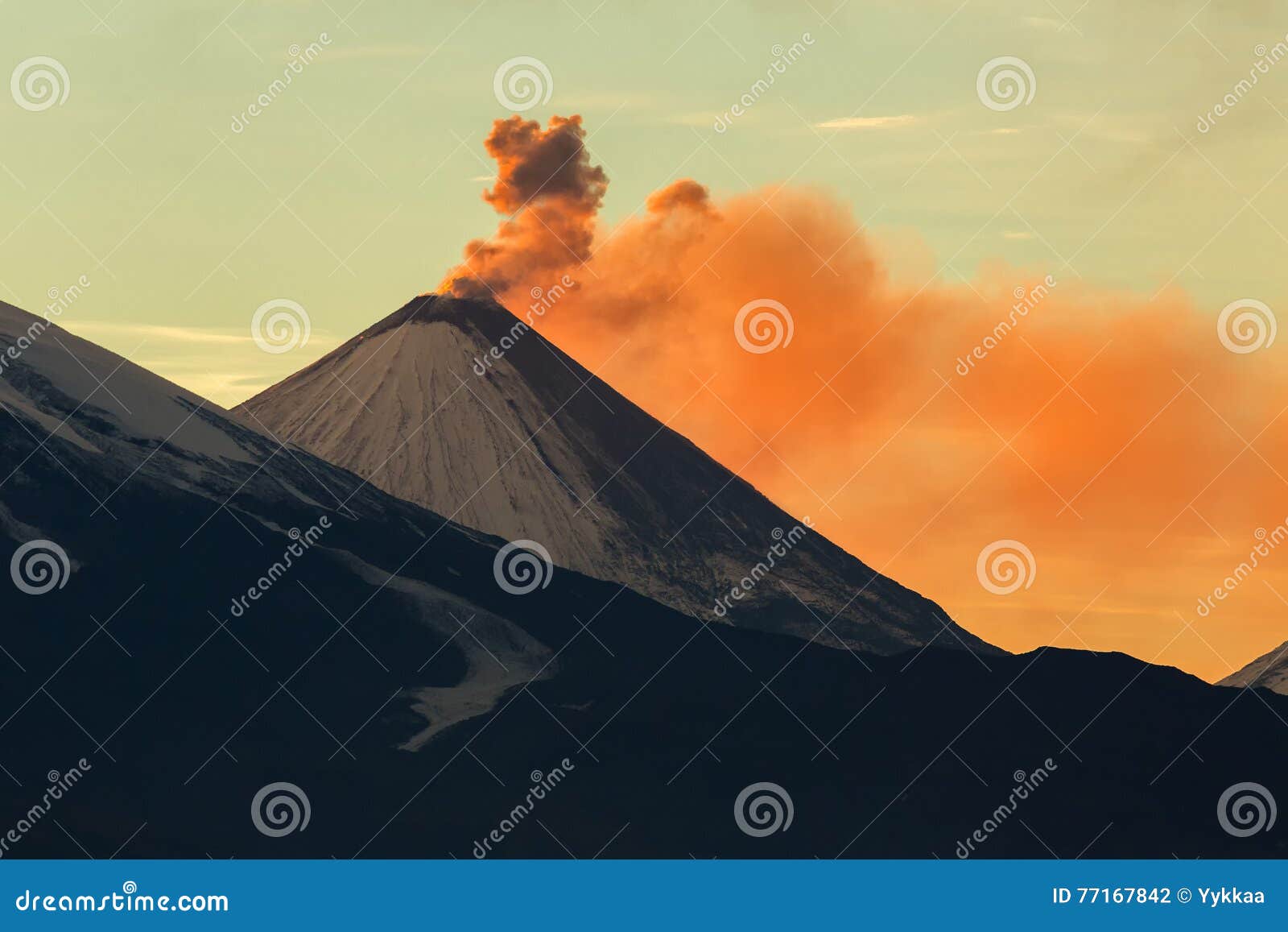 Emission Ash from a Volcano Klyuchevskoy Dawn Rays of Sun. Stock Photo ...