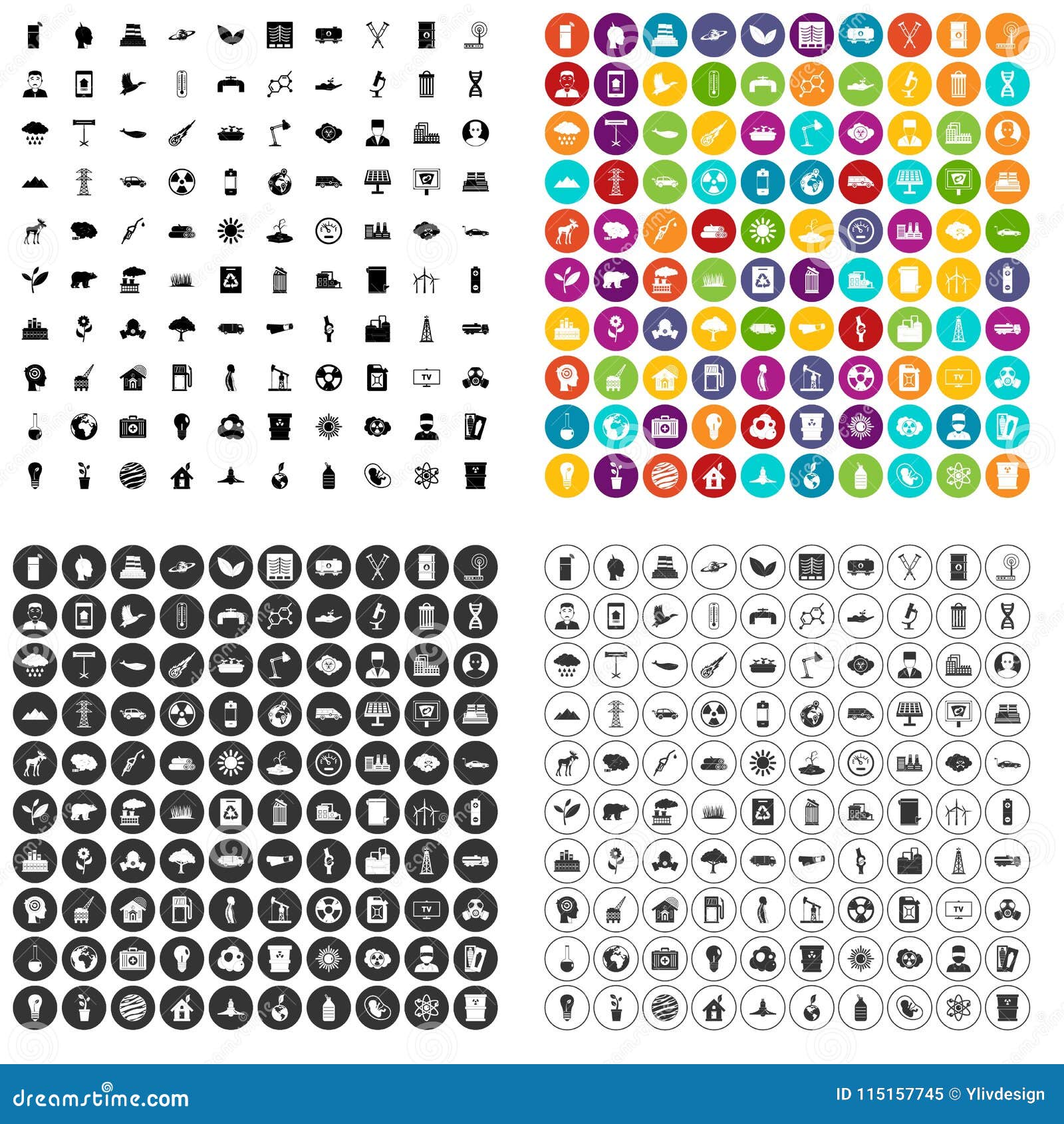 100 Emission Icons Set Vector Variant Stock Vector - Illustration of ...
