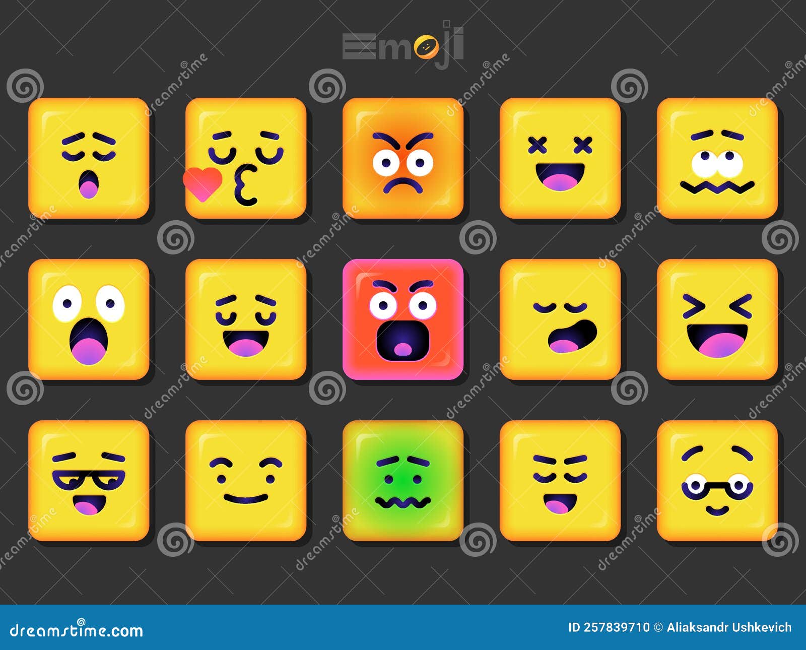 Square Emoticons Yellow Emoji Faces Emoticon Smile, Digital Smiley ...