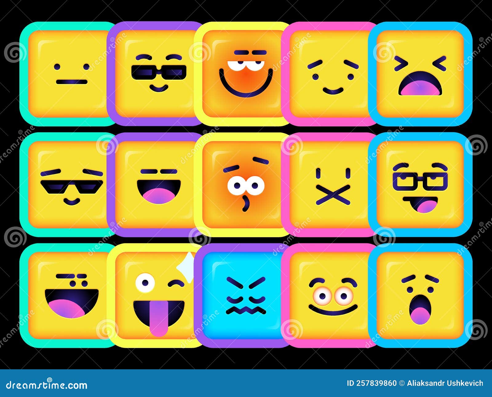 Square Emoticons Yellow Emoji Faces Emoticon Smile, Digital Smiley ...