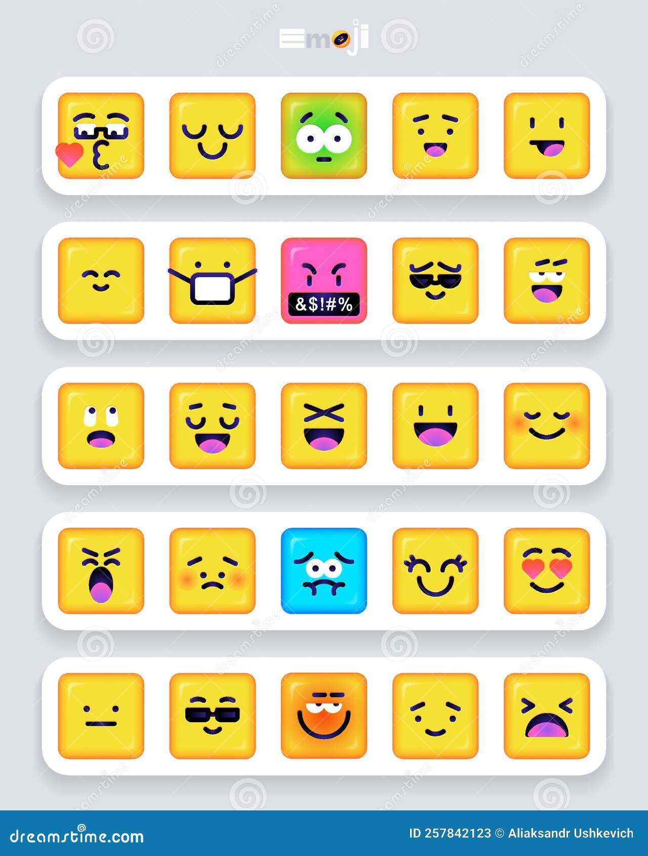 Square Emoticons Yellow Emoji Faces Emoticon Smile, Digital Smiley ...