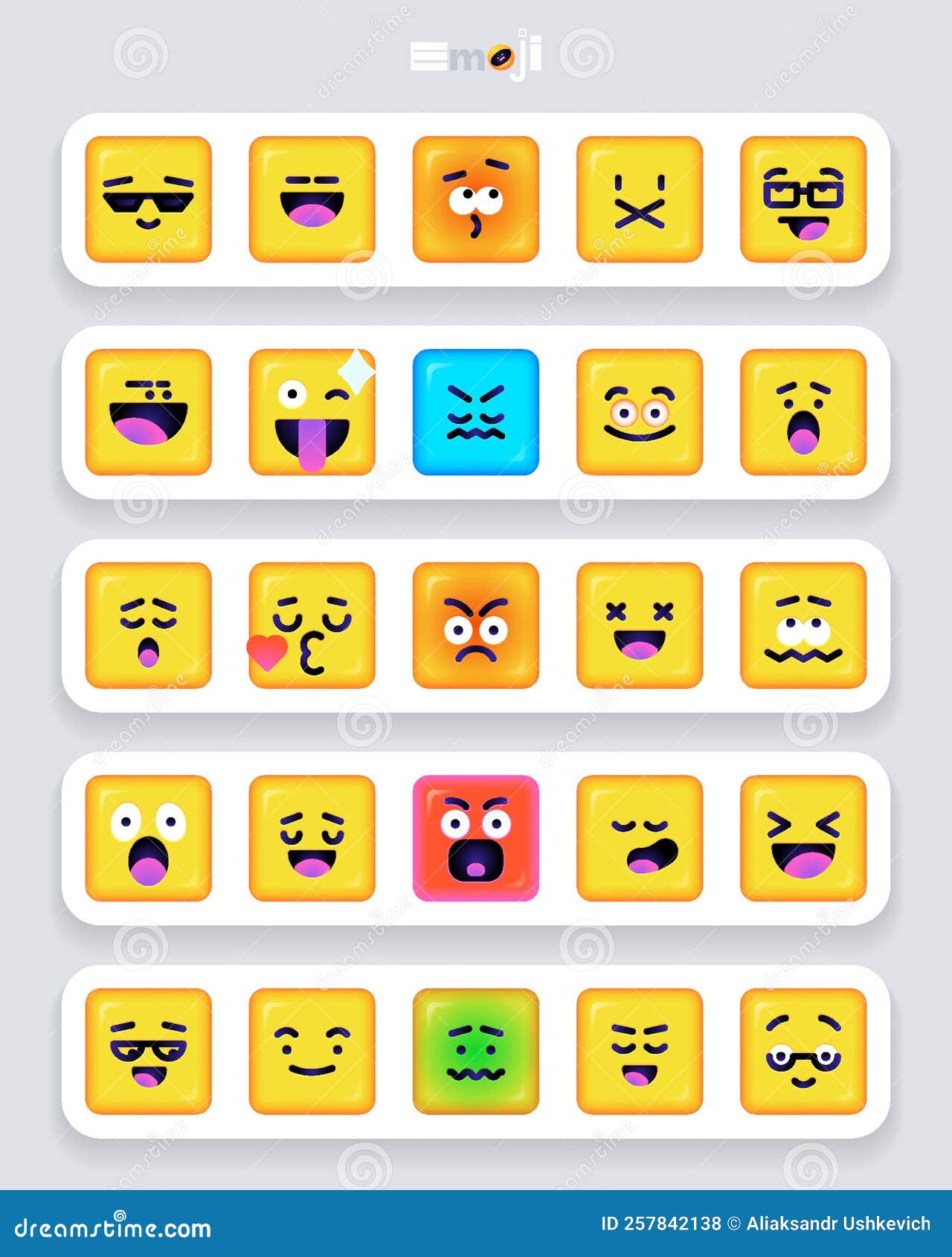 Square Emoticons Yellow Emoji Faces Emoticon Smile, Digital Smiley Expression Emotion Feelings ...