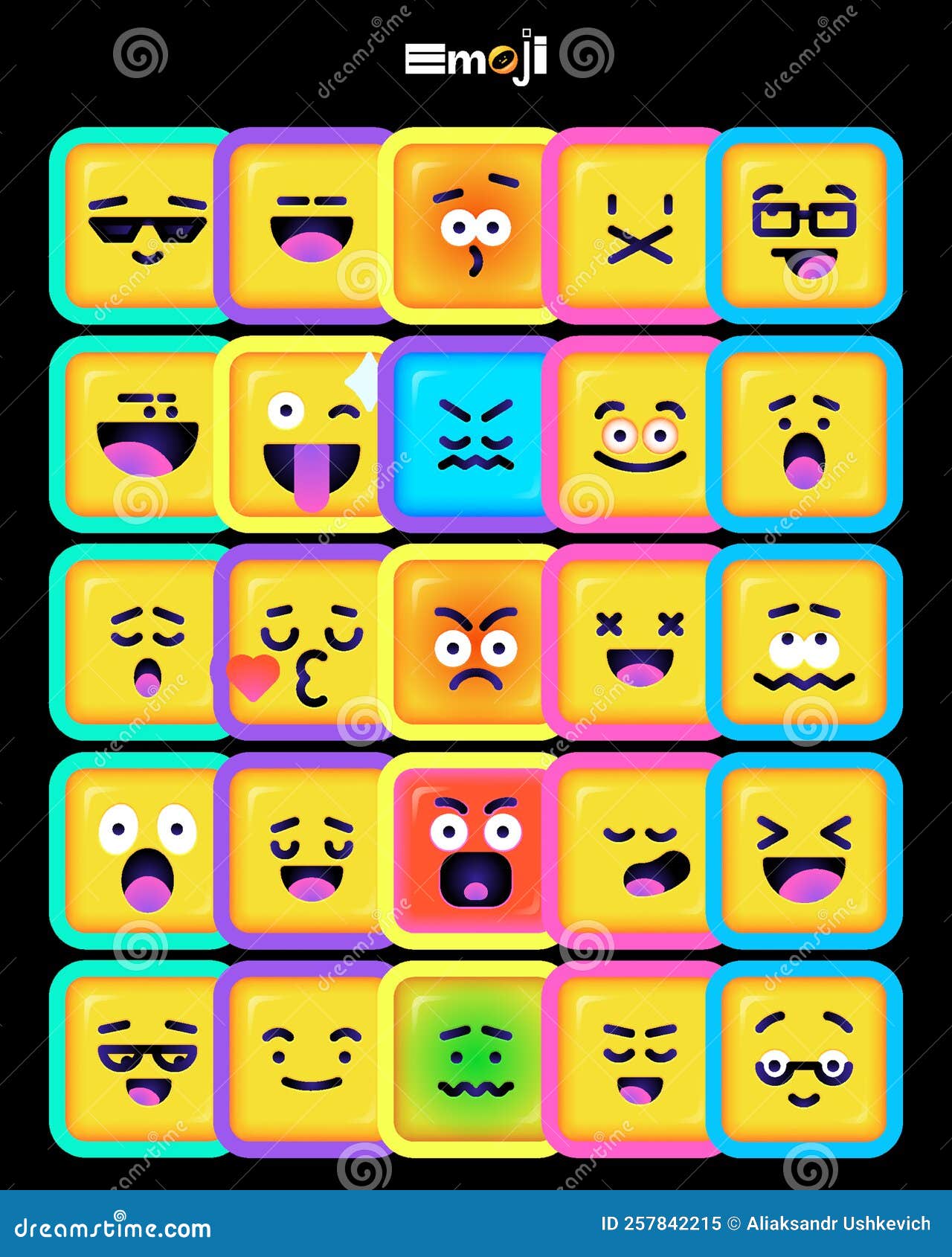 Square Emoticons Yellow Emoji Faces Emoticon Smile, Digital Smiley ...