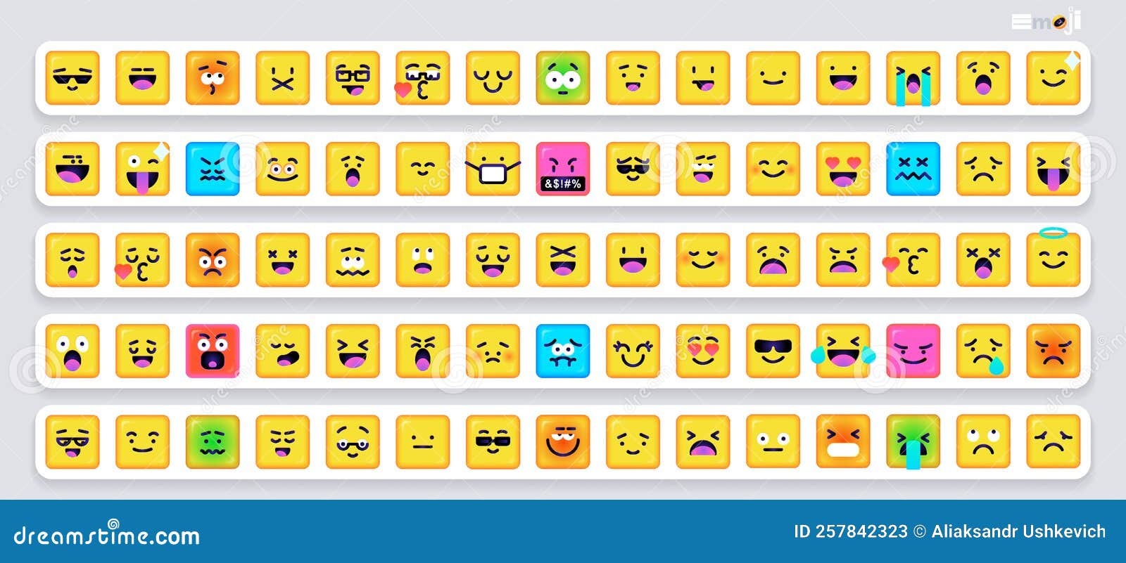 Square Emoticons Yellow Emoji Faces Emoticon Smile, Digital Smiley ...