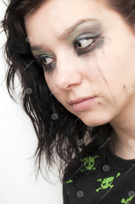 Emo Beautiful Girl Crying stock photo. Image of brunette - 13884284