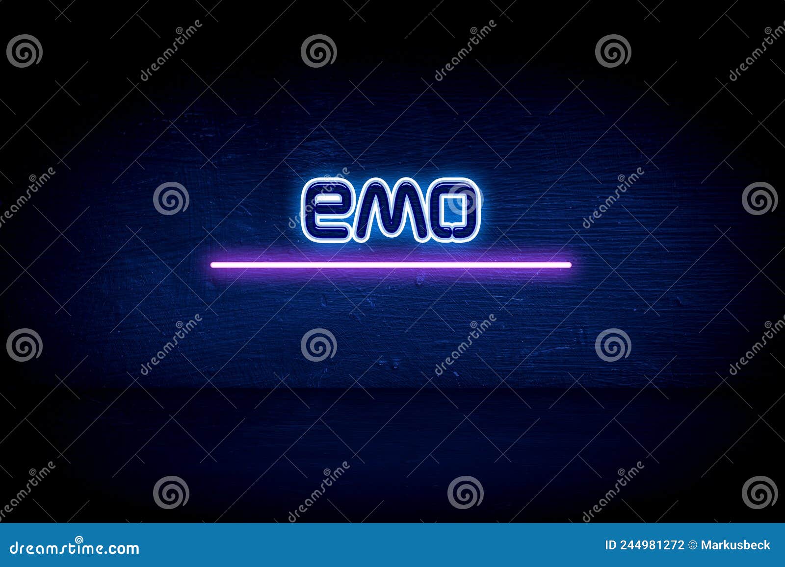 Emo - Blue Neon Announcement Signboard Stock Photo - Image of bright ...