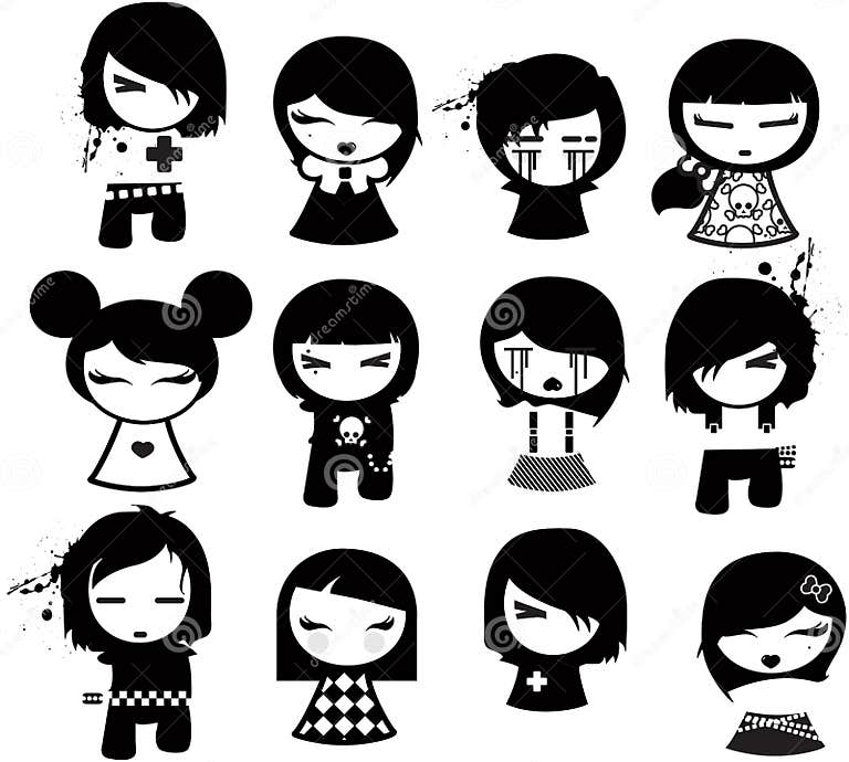 Emo characters stock vector. Illustration of design, girl - 10655666