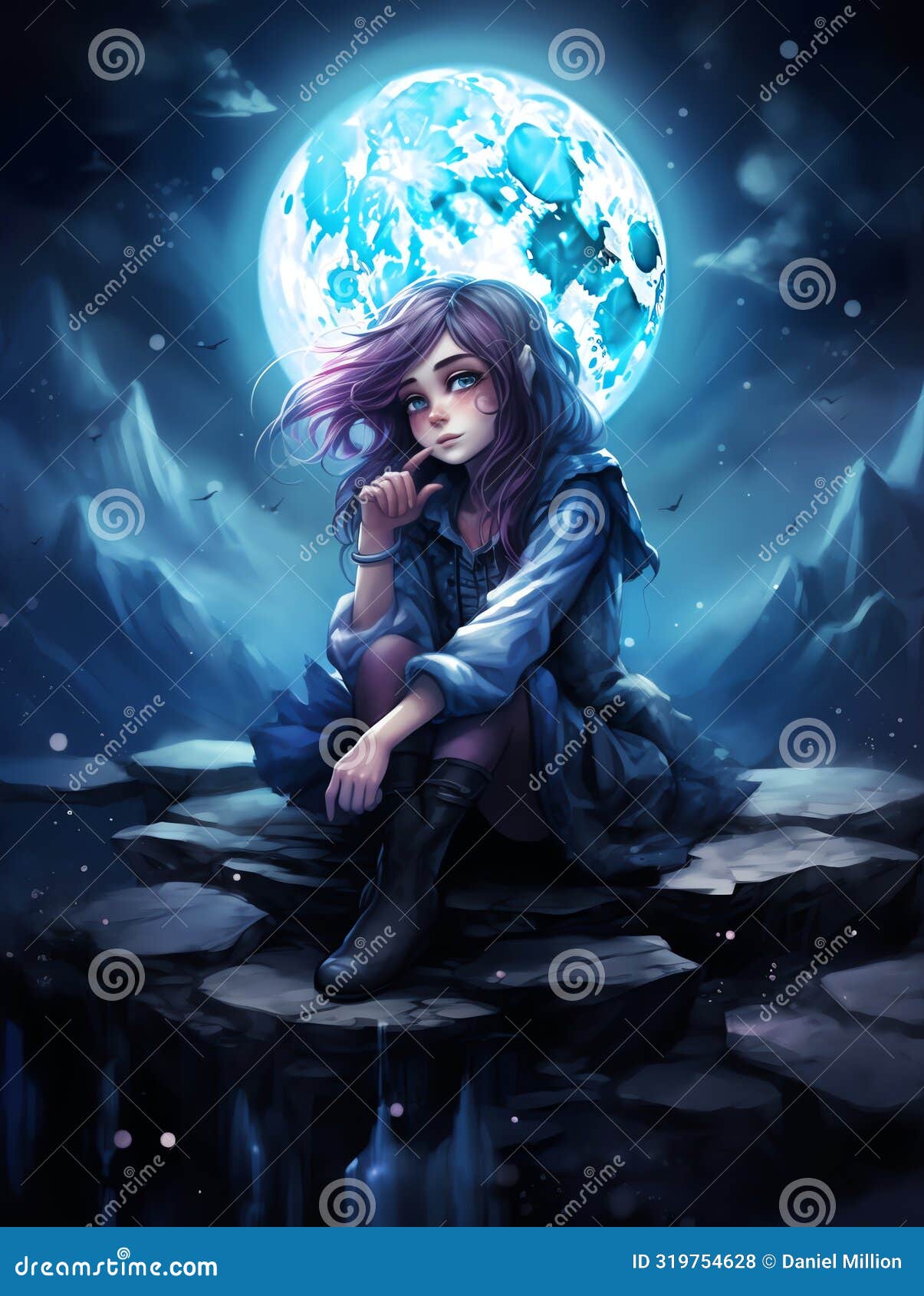 Emo Girl on the Moon Photo Illustration of Emo Stock Illustration ...