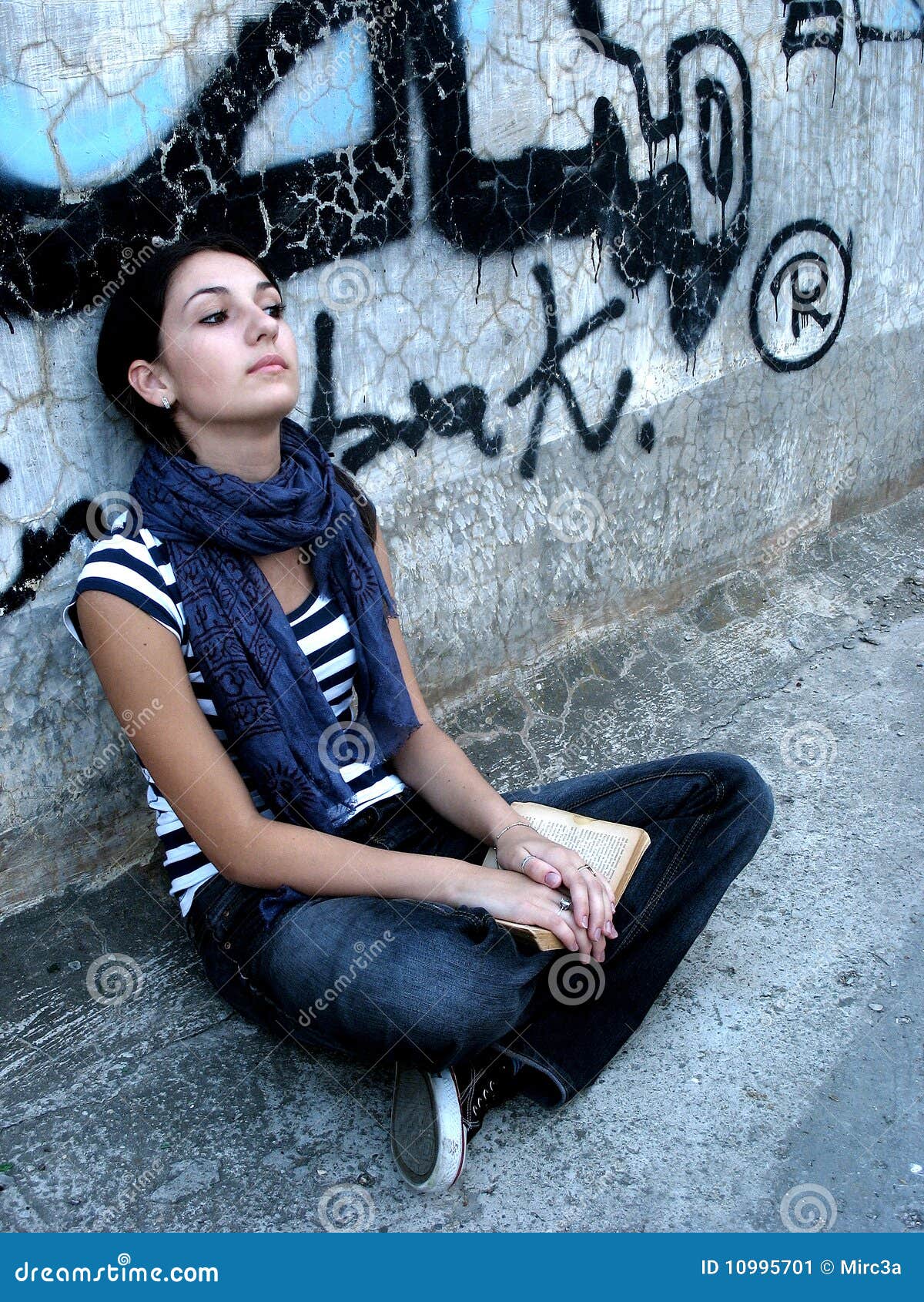 Emo girl reading stock image. Image of mark, atractive - 10995701