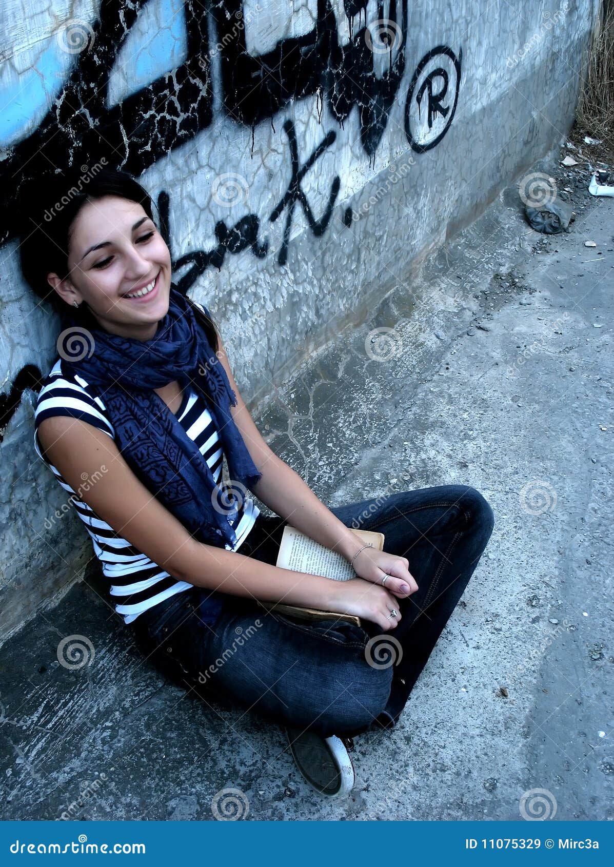 Emo girl reading stock image. Image of wall, graffiti - 11075329