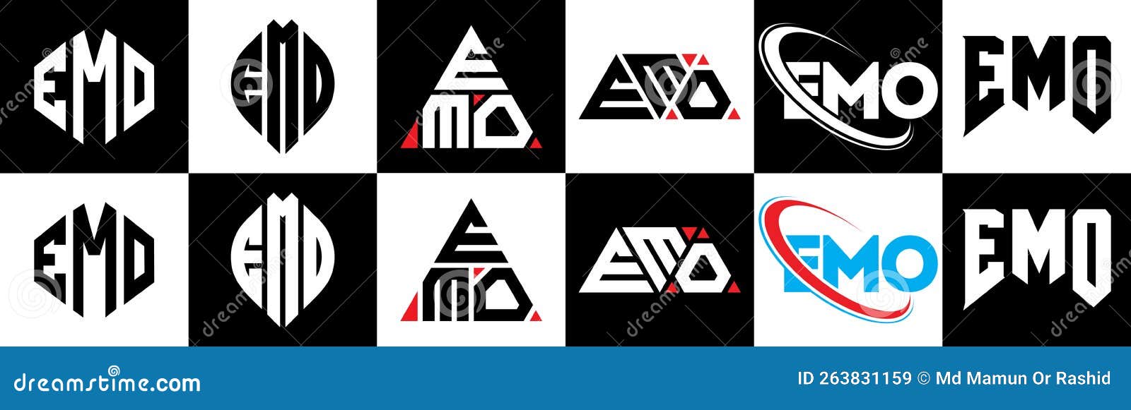 EMO Letter Logo Design in Six Style. EMO Polygon, Circle, Triangle ...