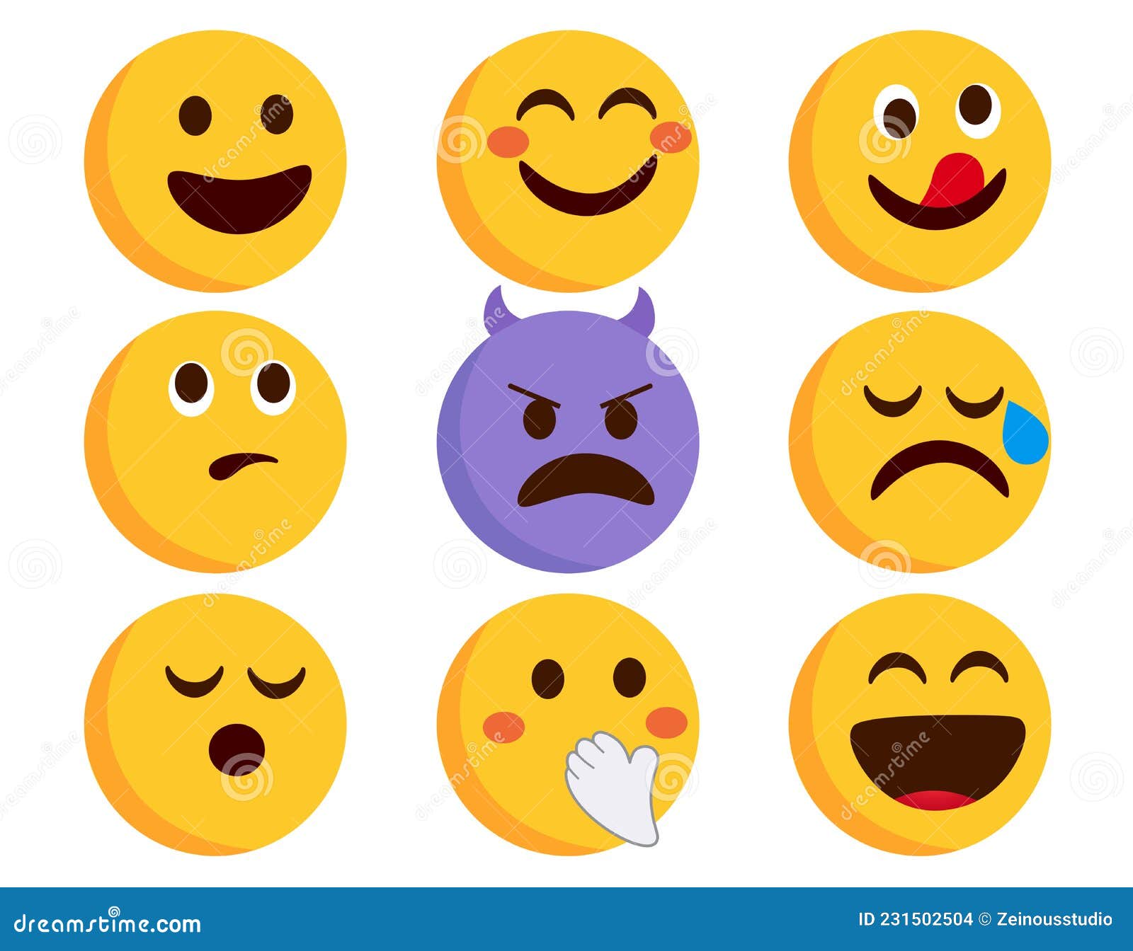 Smileys Flat Emoticon Vector Set. Emoticons Smiley Characters In ...