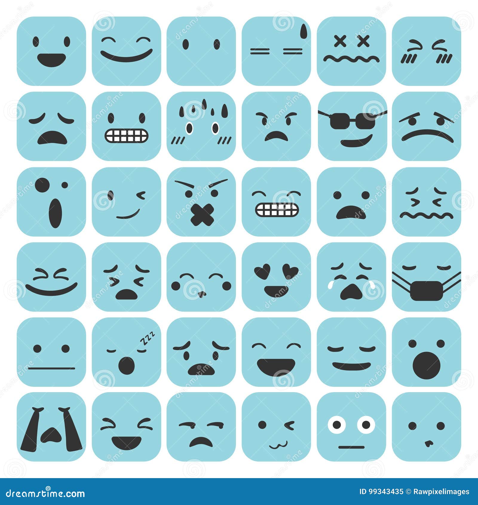 Emoji Emoticons Set Face Expression Feelings Collection Vector Stock ...
