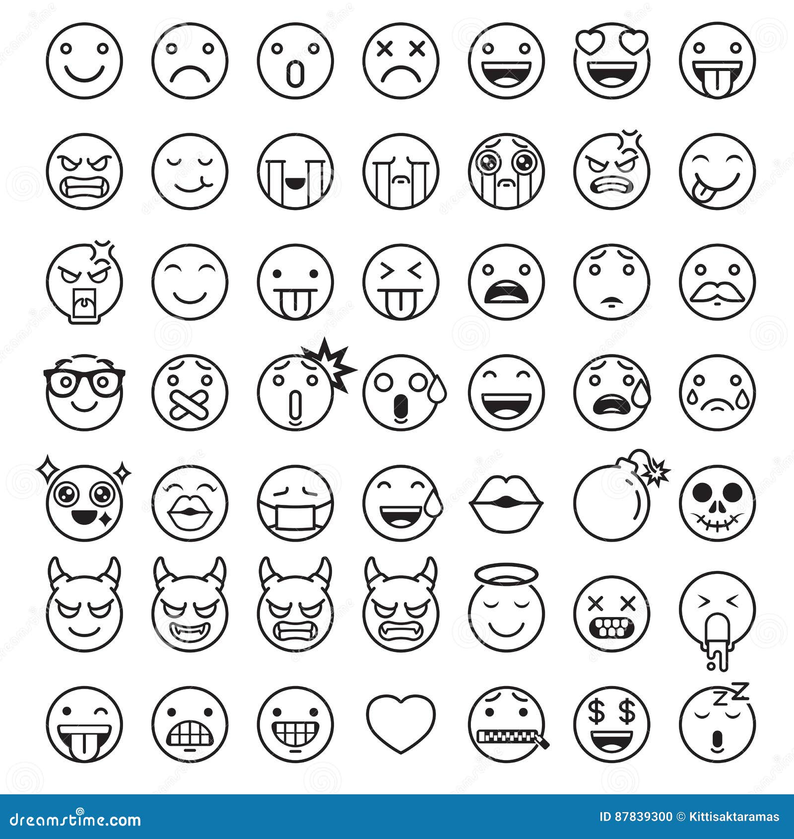 Emoji-Emoticons-Symbolikonen Eingestellt Vektor Abbildung ...