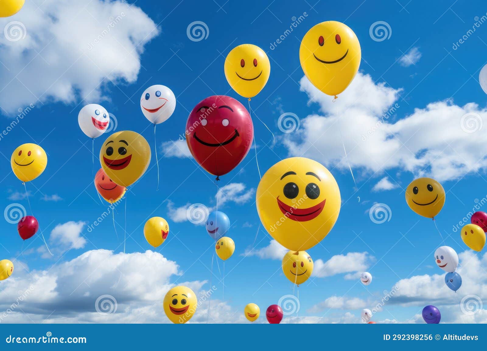Emoji Faces Drawn on Colorful Balloons Floating in the Sky Stock Photo ...
