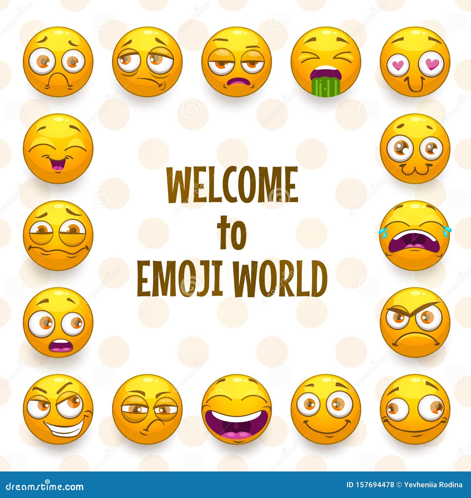 Emoji Frame. Funny Vector Background with Comic Yellow Faces Stock ...