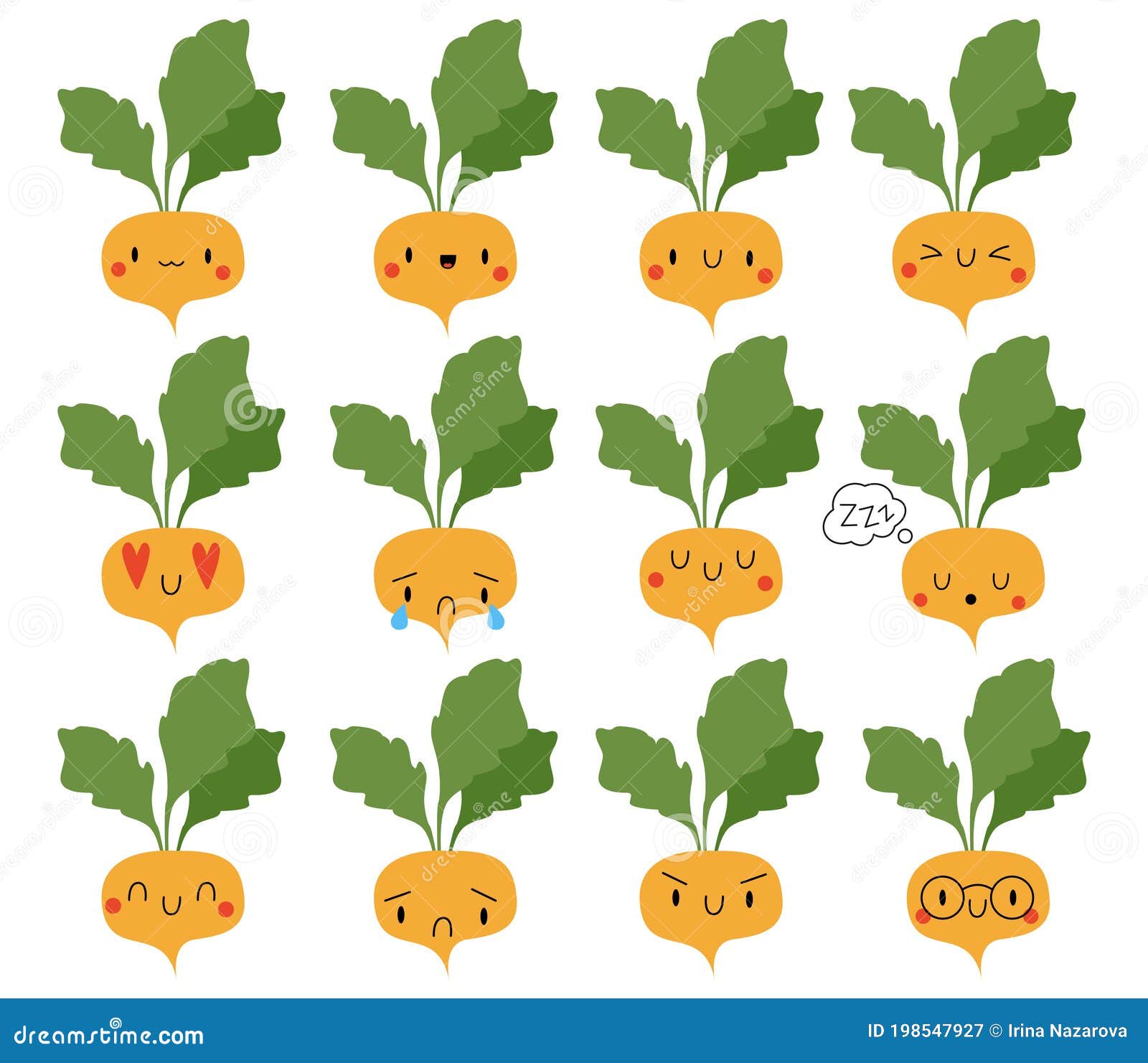 Set Kawaii Cartoon Turnip. Vector Illustration EPS Stock Vector ...