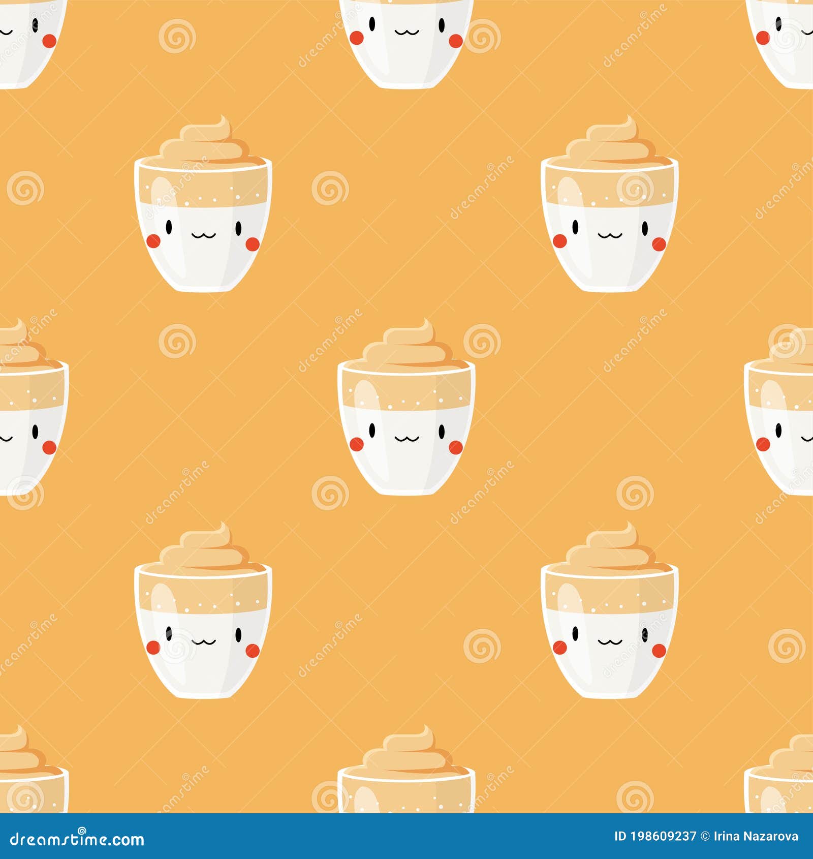 Kawaii Cartoon Dalgona Coffee. Patterns Stock Vector - Illustration of ...