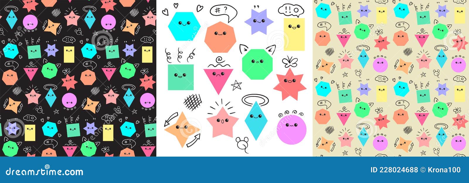 Emoji from Geometric Figures Set and Seamless Patterns with Doodle ...