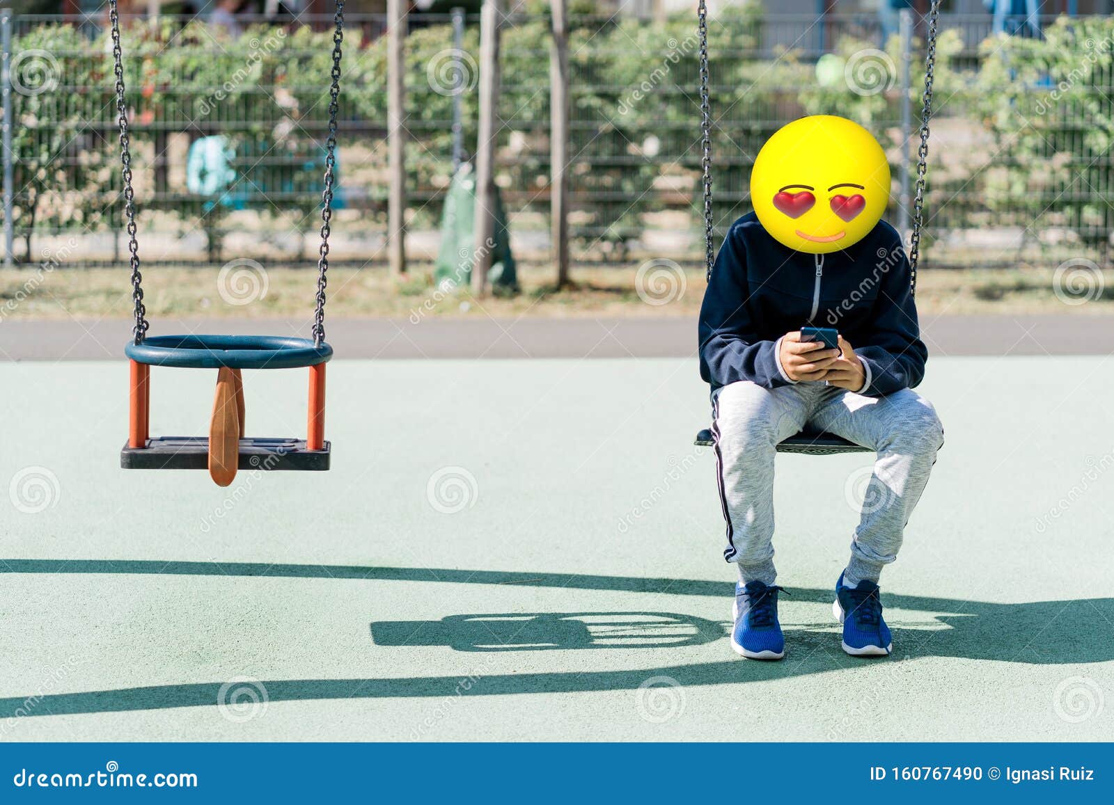 Emoji Head Man Using a Smartphone Stock Photo - Image of communication ...