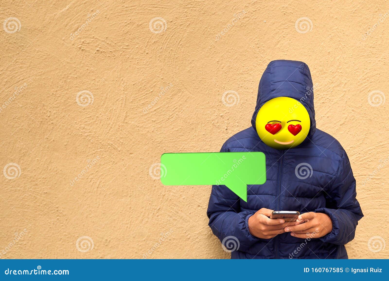 Emoji Head Man Using a Smartphone Stock Image - Image of sadness, phone ...