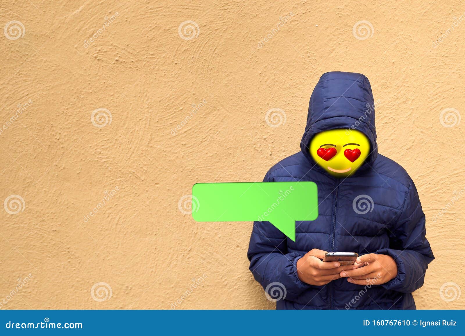Emoji Head Man Using a Smartphone Stock Photo - Image of internet ...