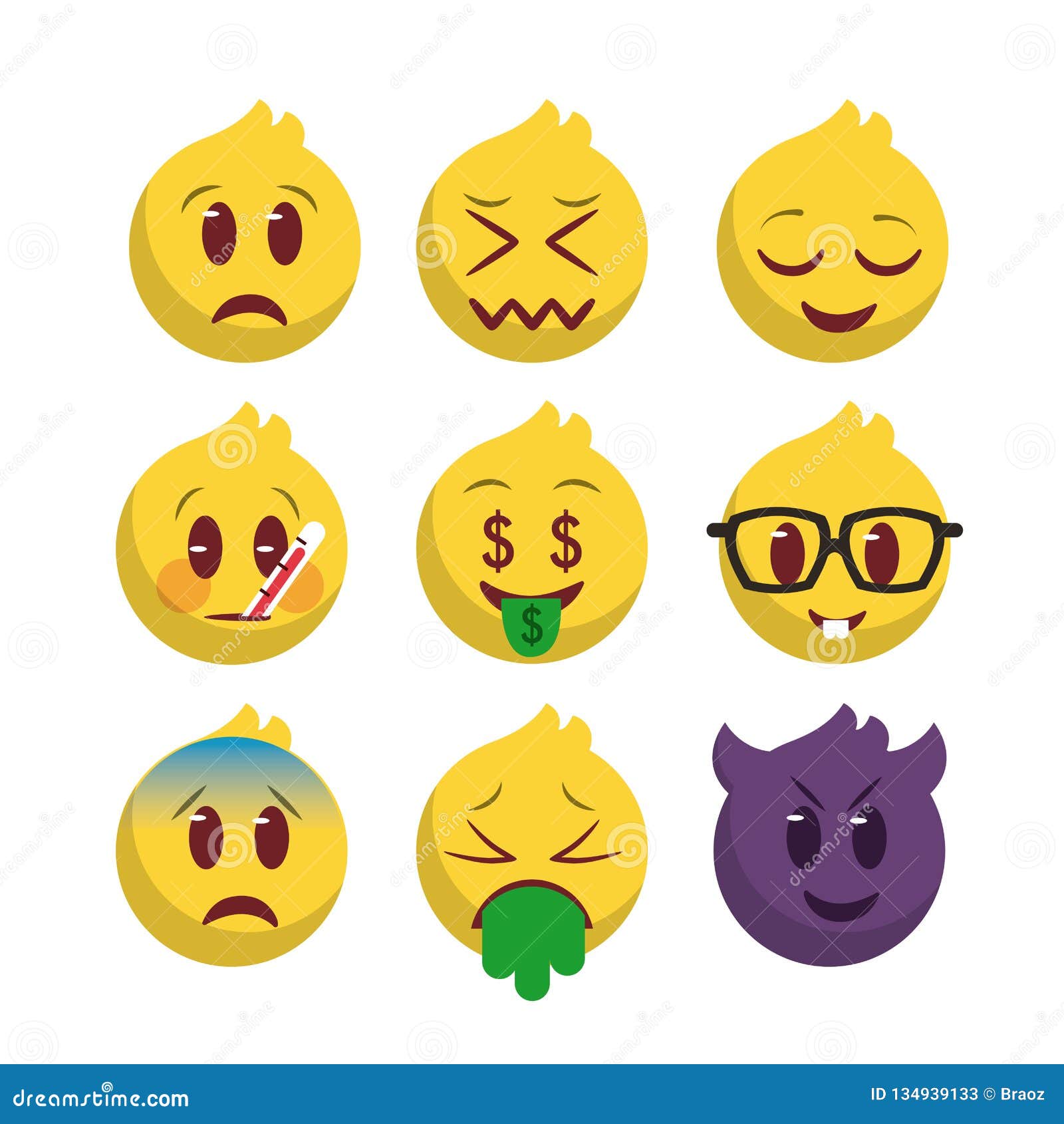 Emoji Icon Set with Nine Elements Stock Illustration - Illustration of ...