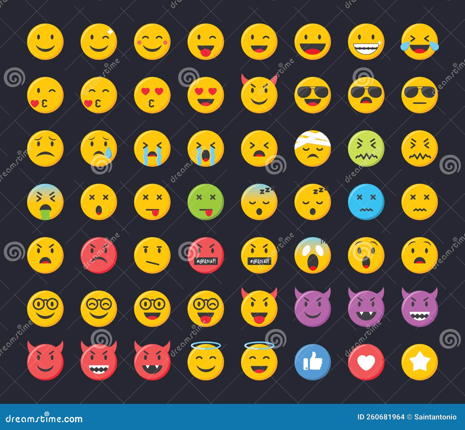 Emoji Icons Set. Emoticons Collection Vector Illustration Stock Vector ...