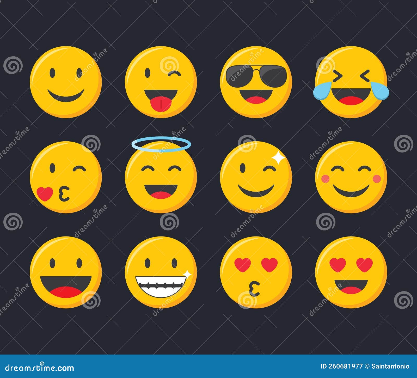 Emoticons Collection Flat Emoji Set Cute Smileys Icon Pack Vector