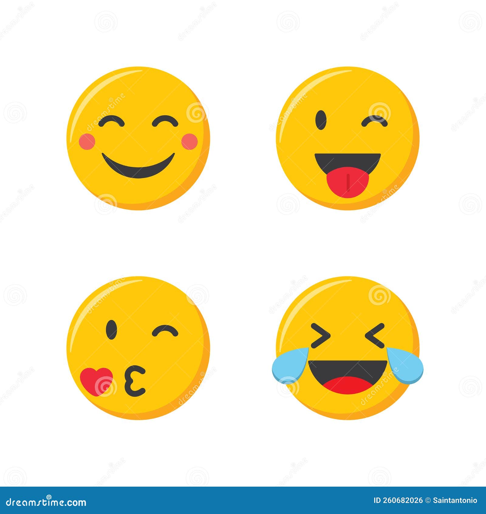 Emoticons Collection Flat Emoji Set Cute Smileys Icon Pack Vector