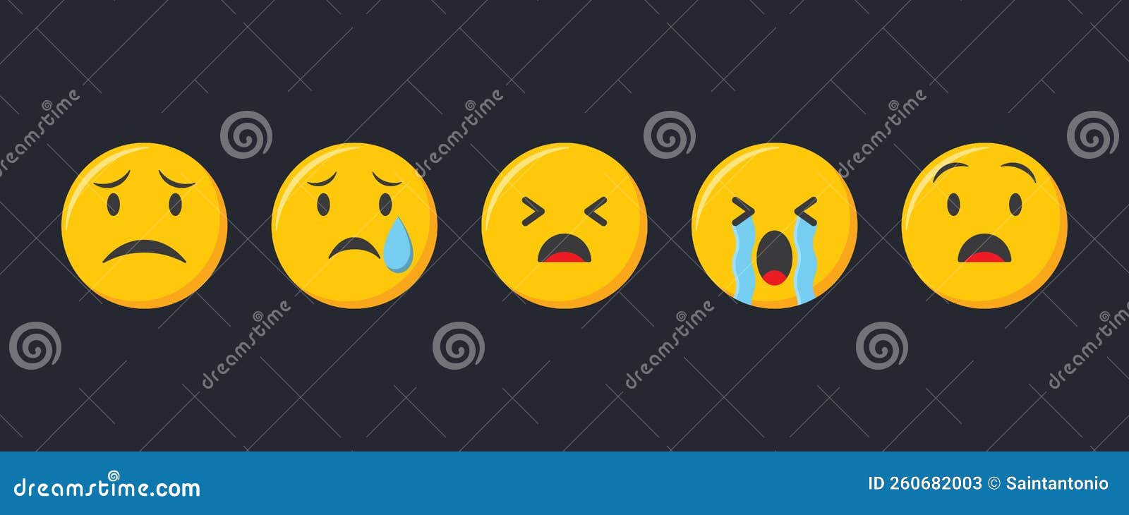 Emoji Icons Set. Sad Emoticons Collection Vector Illustration Stock ...