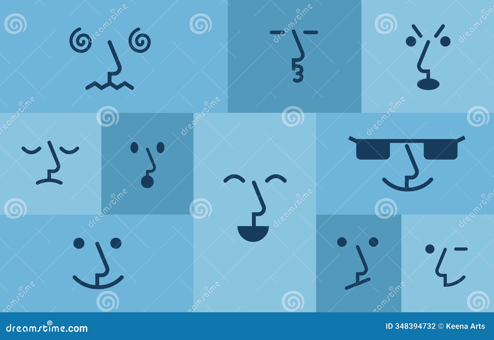 Emoji Pattern Background with Rectangle Abstract Faces. Blue Background ...