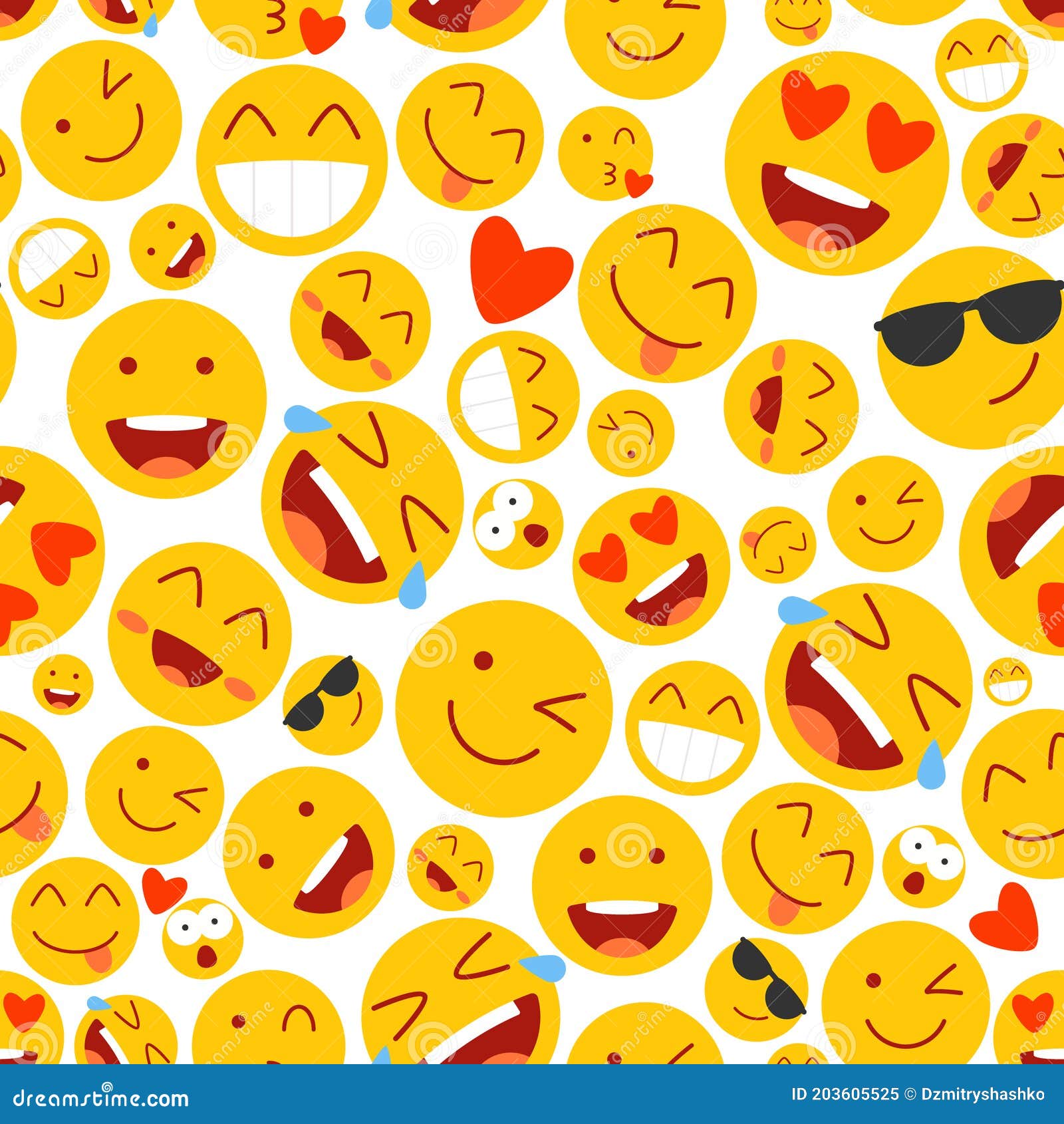 Emoji Seamless Pattern. Vector Smiley Face Character Illustration On ...