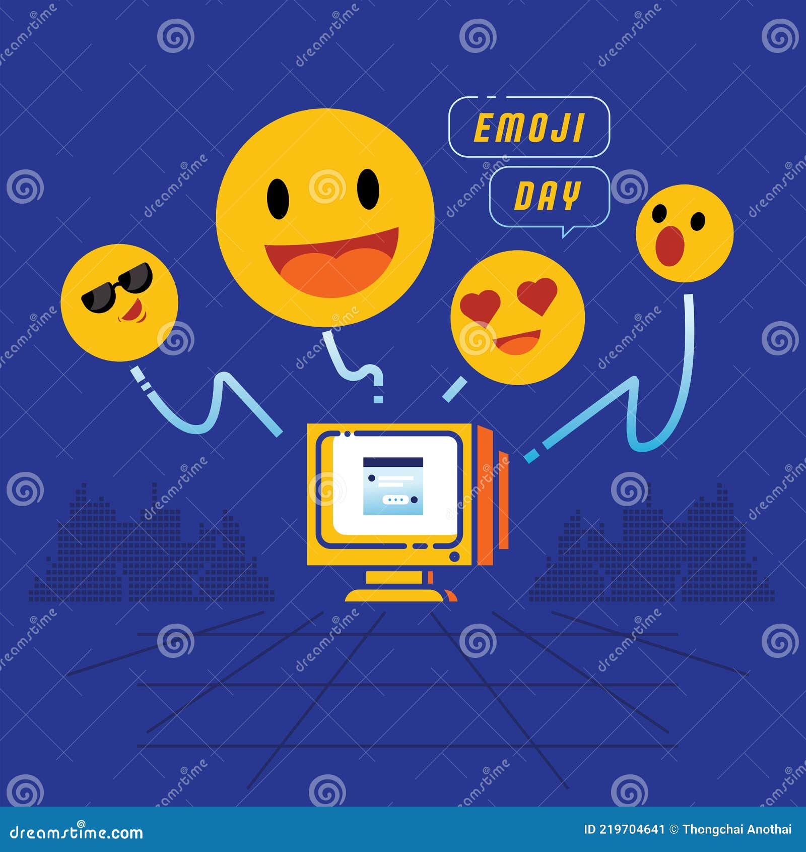 Emoji Sending from Desktop Computer Stock Vector - Illustration of cool ...
