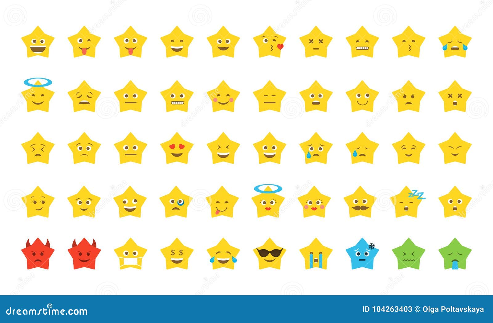 Emoji-Sternsatz vektor abbildung. Illustration von augen - 104263403