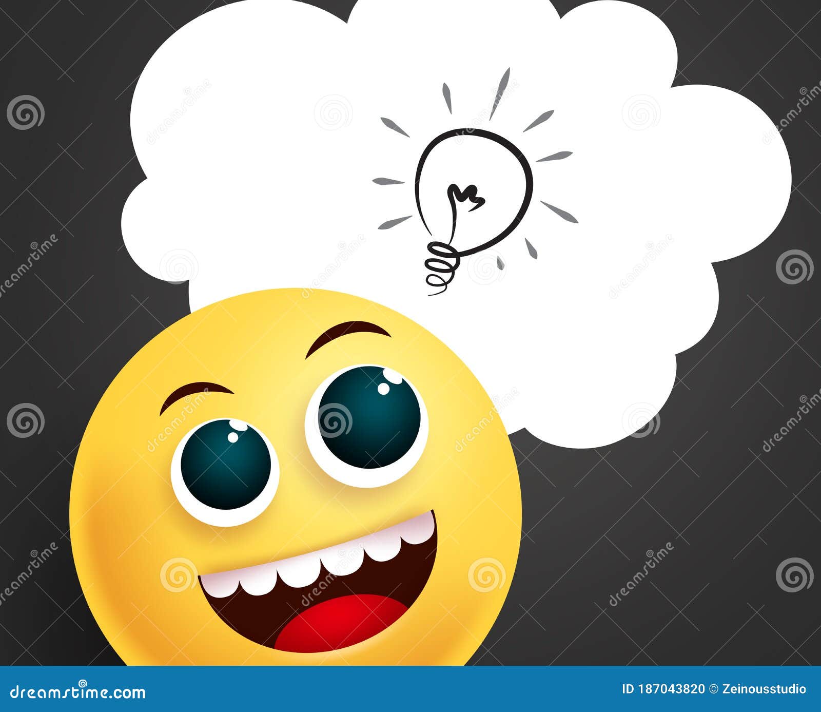 Emoji Thinking Idea Vector Template. Smiley Emoji Thinking Bright Ideas ...